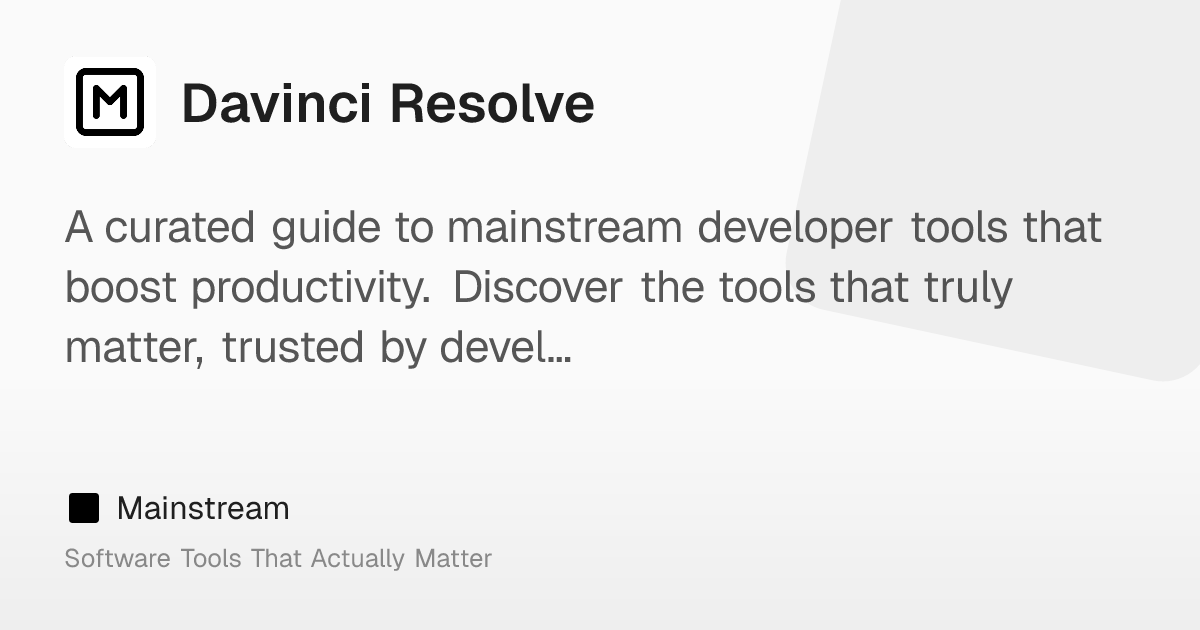 Davinci Resolve: Your complete post-production studio in a single app. – Mainstream